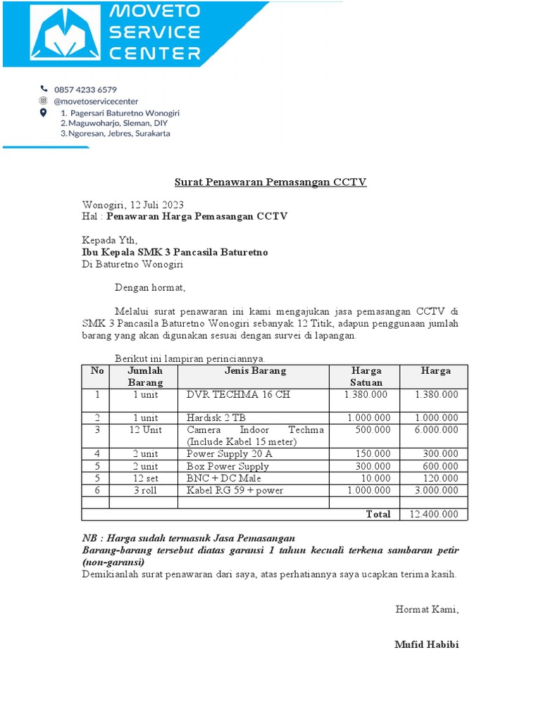 Penawaran Pemasangan CCTV SMK Pancasila | PDF