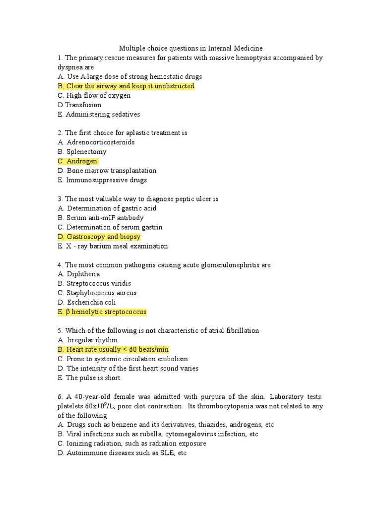 Internal Medicine MCQs and Answers | PDF | Myocardial Infarction ...