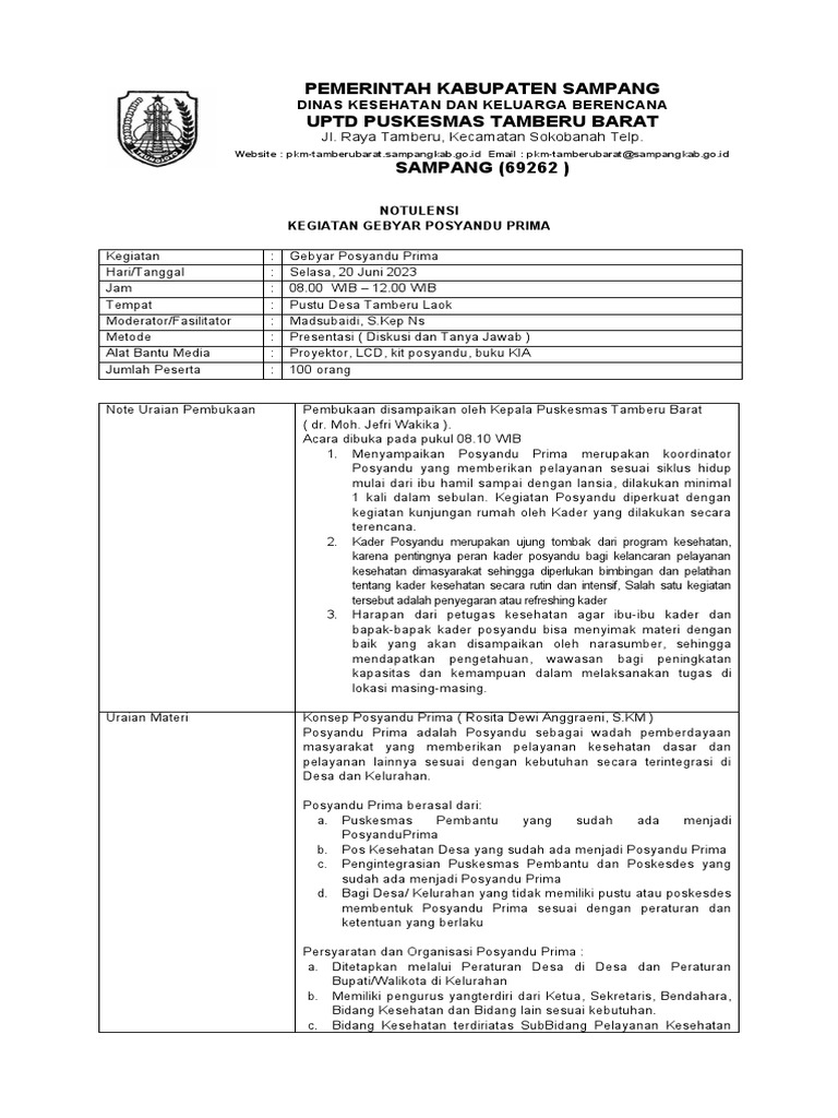 Notulen Pelatihan Kader Posyandu Prima | PDF Notulen Pelatihan Kader Posyandu Prima | PDF