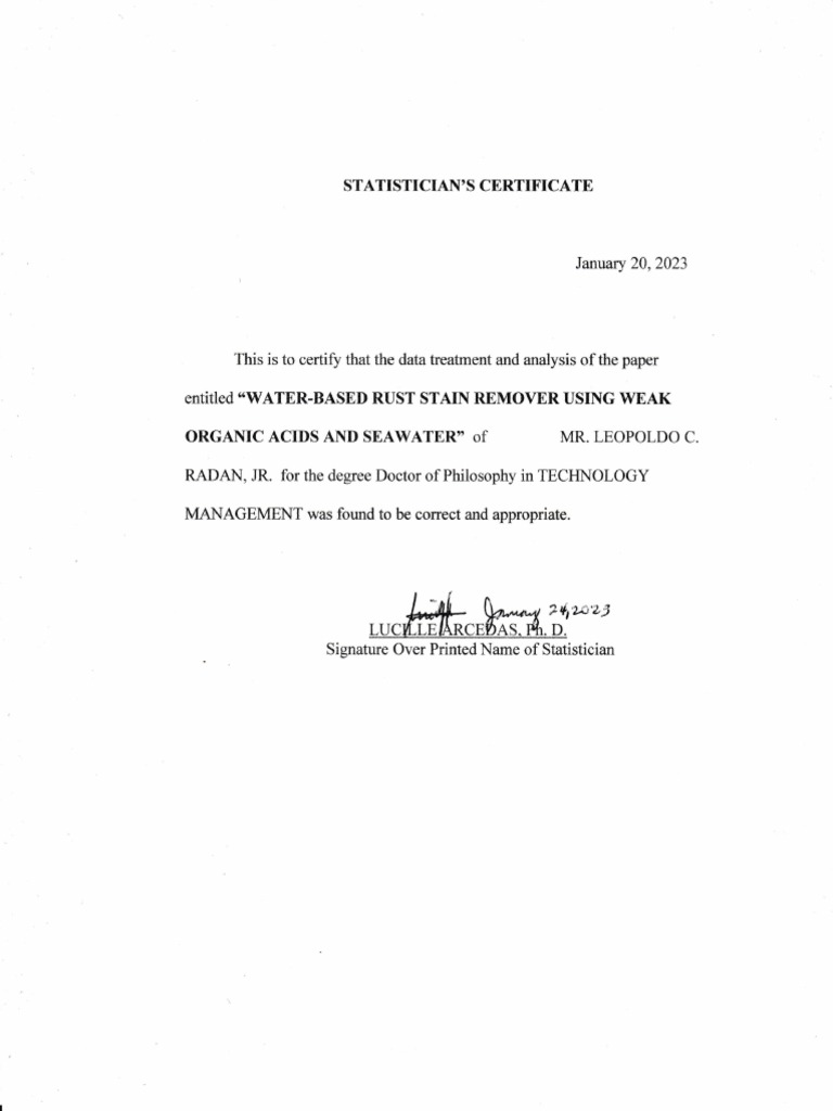 Statisticians Certificate | PDF | Doctor Of Philosophy | Mathematics