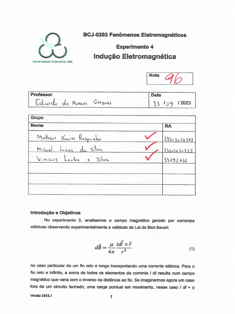 Relatório Eletromag - Laboratório 04 (1) | PDF | Magnetismo | Eletricidade