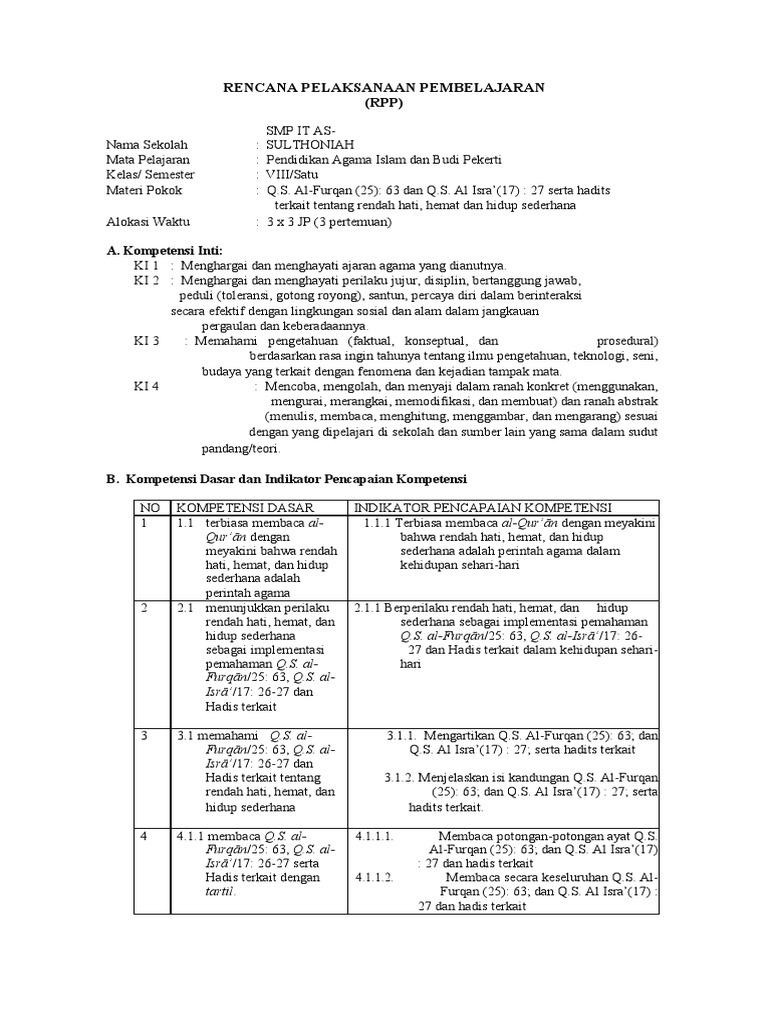 RPP Pai SMP k13 Revisi Kelas Viii Dede Muslim | PDF | Kajian Bahasa ...