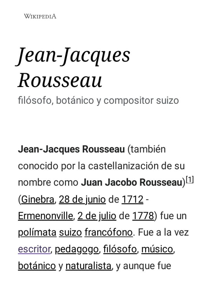 Jean-Jacques Rousseau - Wikipedia, La Enciclopedia Libre | PDF | Jean ...