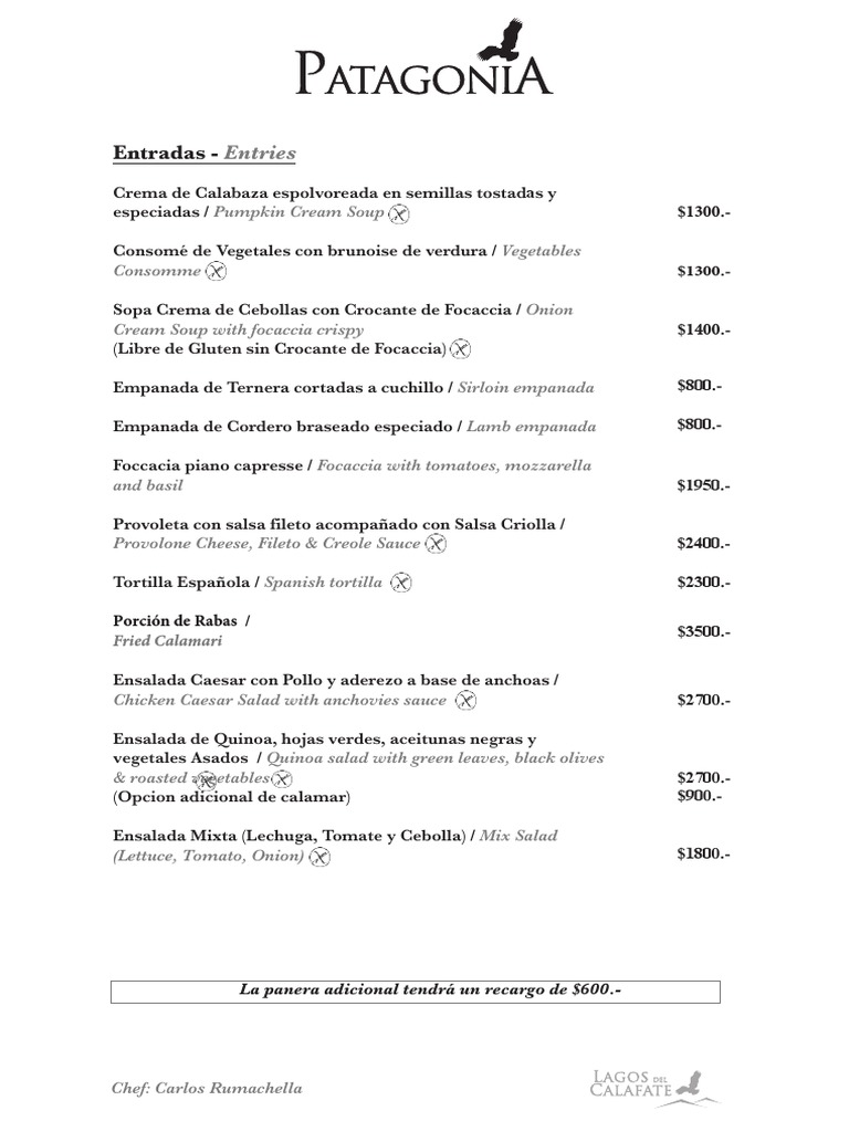 Menú del Restaurante Patagonia | PDF | ensalada | Cocina occidental