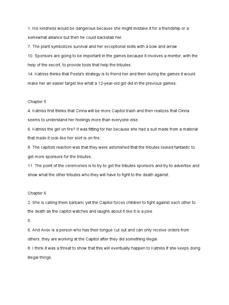 Hunger Games Questions Part 1 | PDF