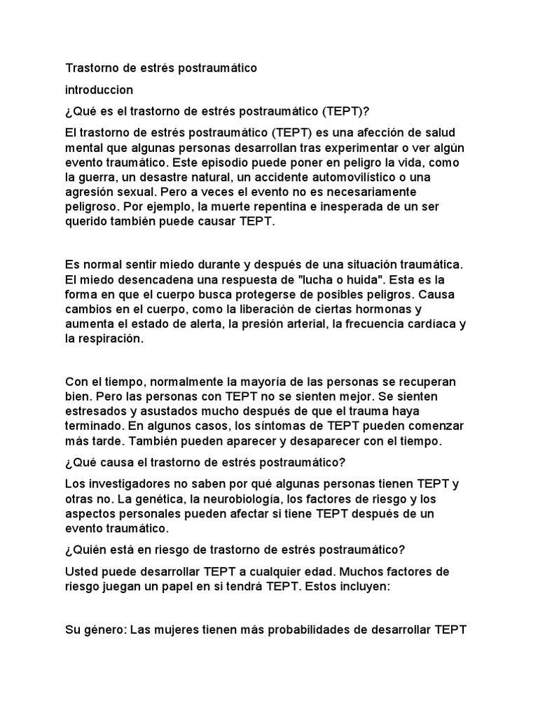 Trastorno de Estrés Postraumático | PDF | Trauma psicólogico | Estrés ...