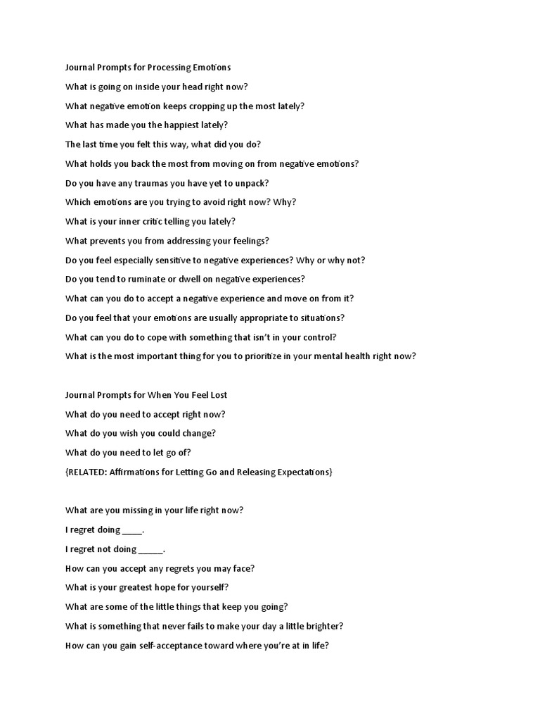 Journal Prompts For Processing Emotions | PDF | Psychological Trauma ...