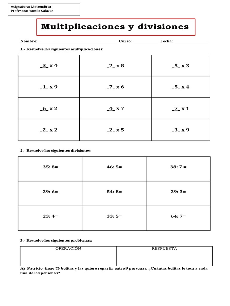 Guia 1 Multiplicacion y Division 3 Basico | PDF
