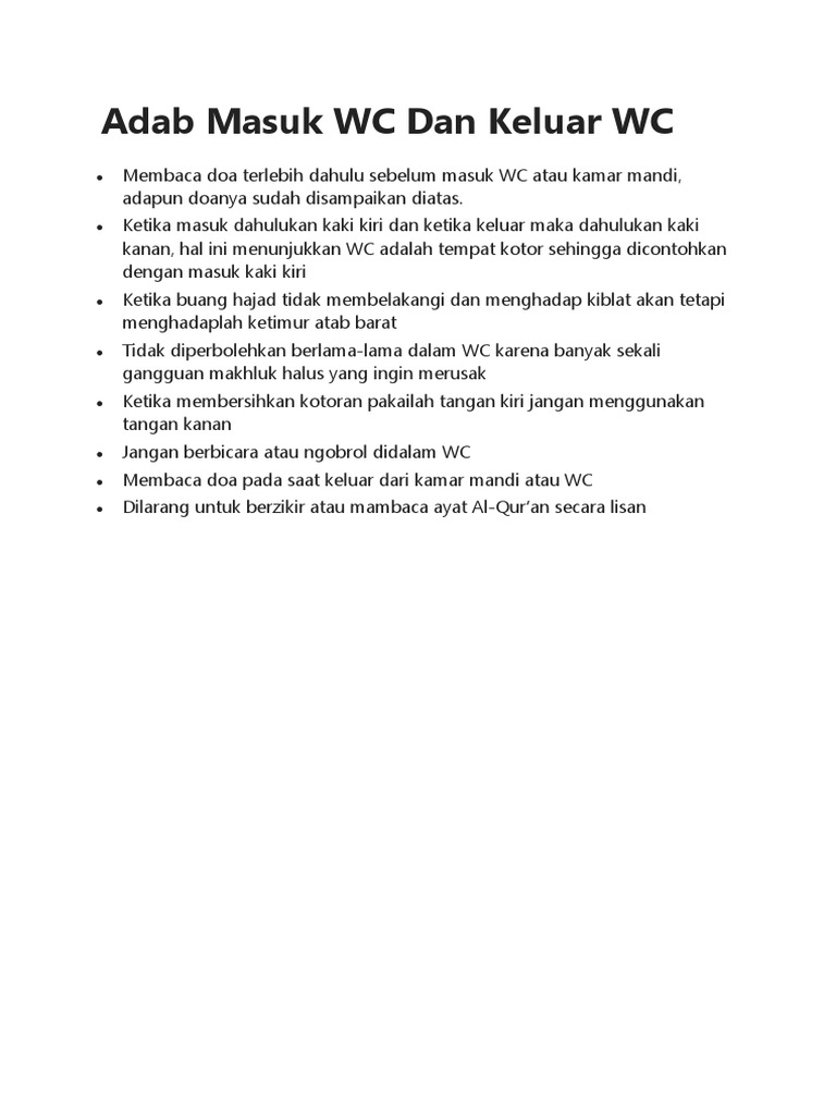 Adab Masuk WC Dan Keluar WC | PDF