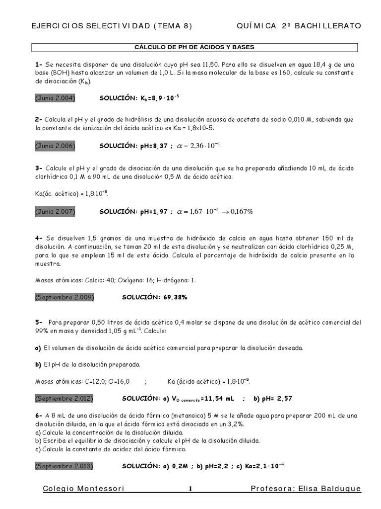 Ej SELECTIVIDAD Quimica TEMA 8 | PDF | Ácido | Ácido clorhídrico