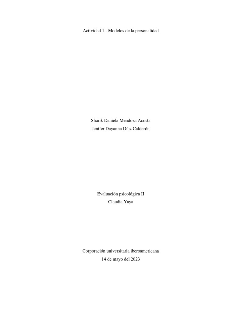 Actividad 1 - Modelos de La Personalidad | PDF