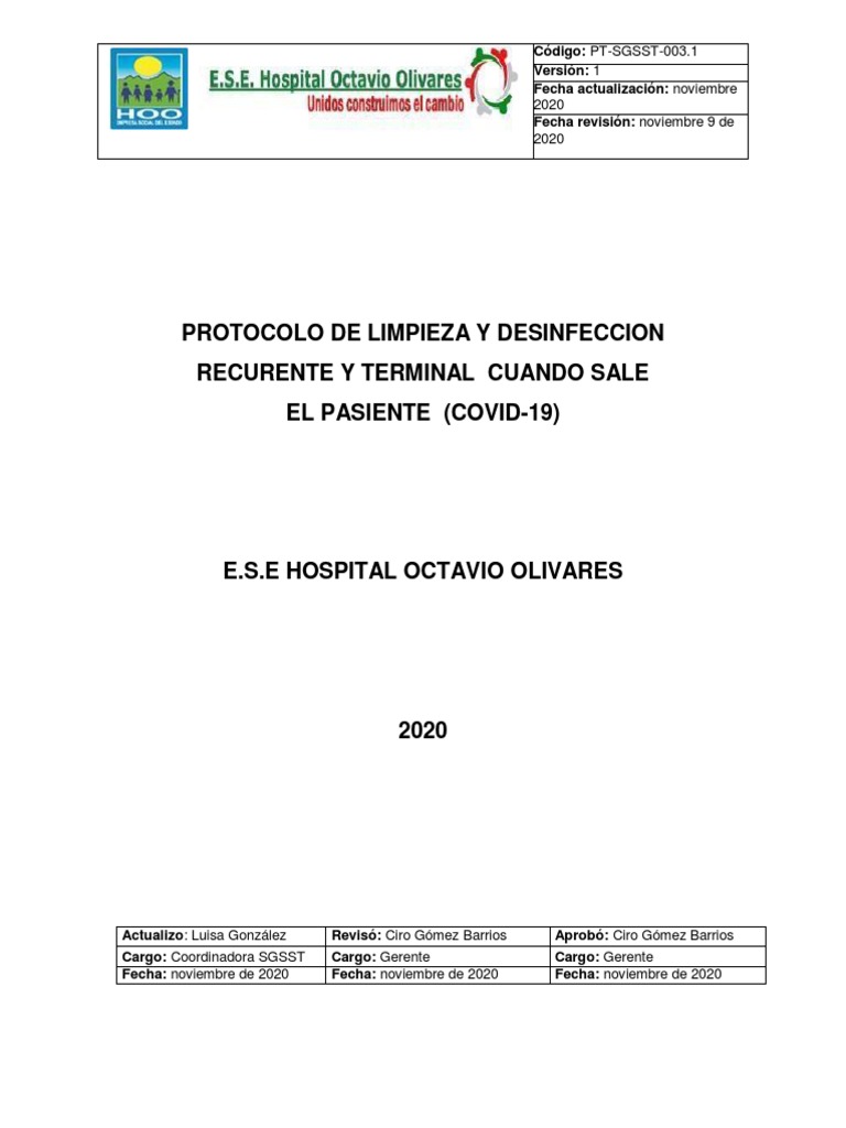 Protocolo de Limpieza Recurrente y Terminal | PDF | Microorganismo | Hospital