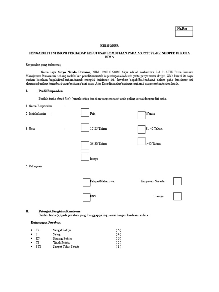 Kuesioner Suryo Nanda Pratama | PDF