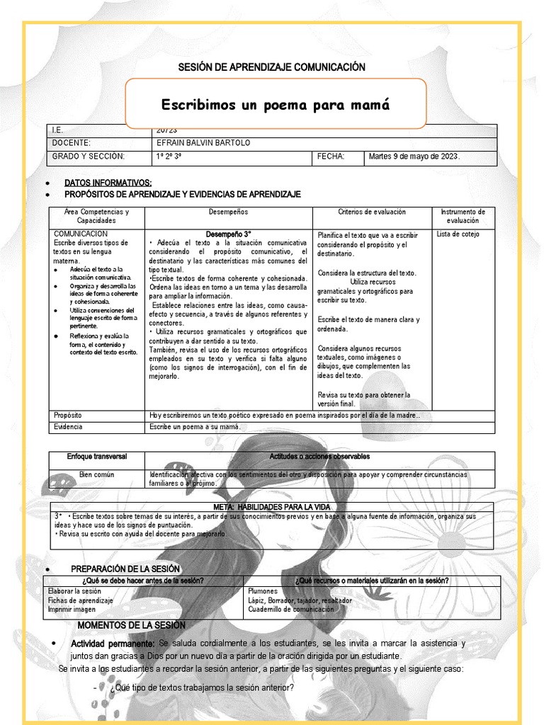 Poema Para Mama Pdf Aprendizaje Comunicación