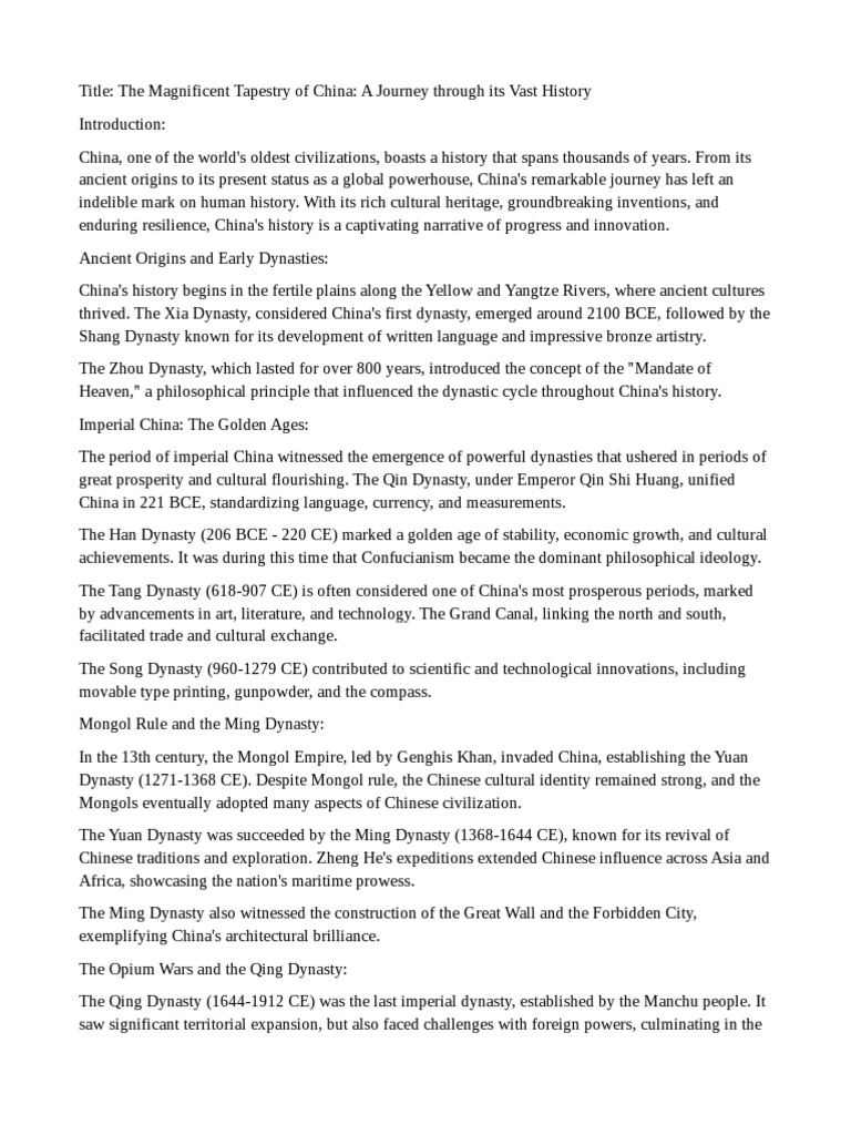 The History of The China Essay | PDF | China | World Politics