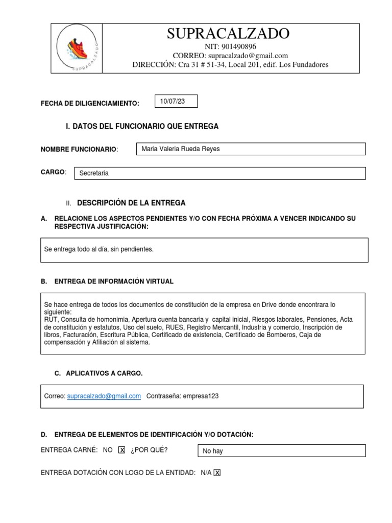 Formato Entrega de Cargo | PDF