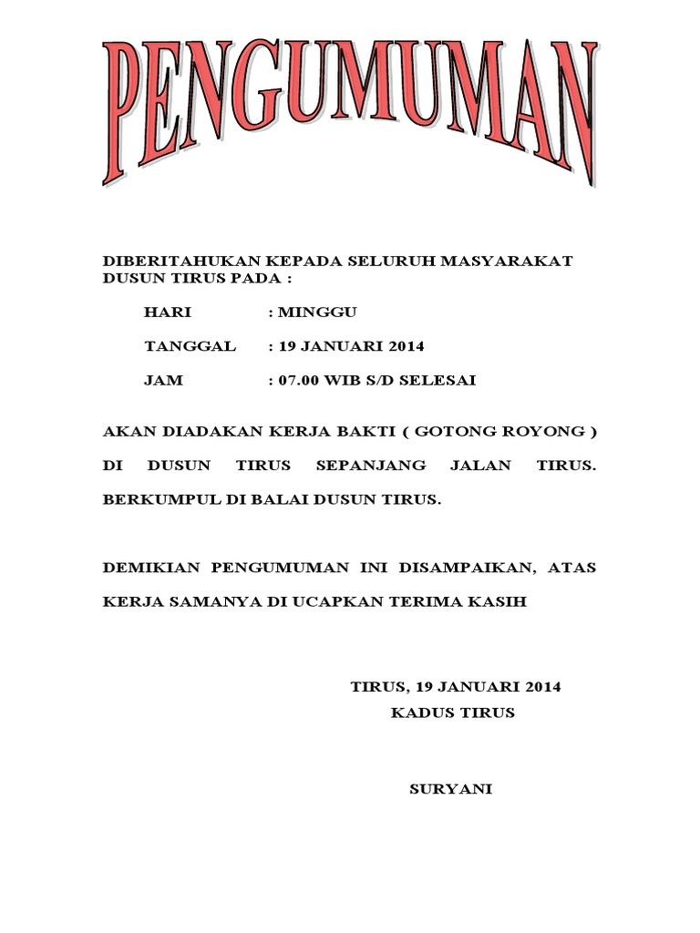 Pengumuman Gotong Royong | PDF