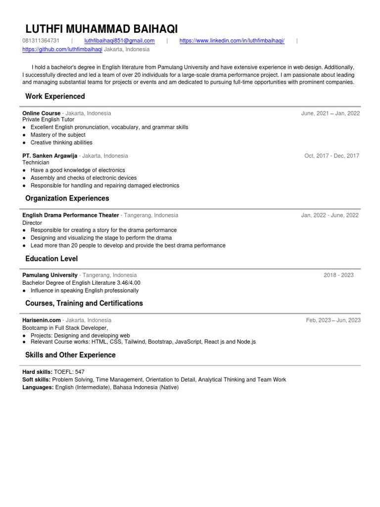 CV - Luthfi Muhammad Baihaqi | PDF