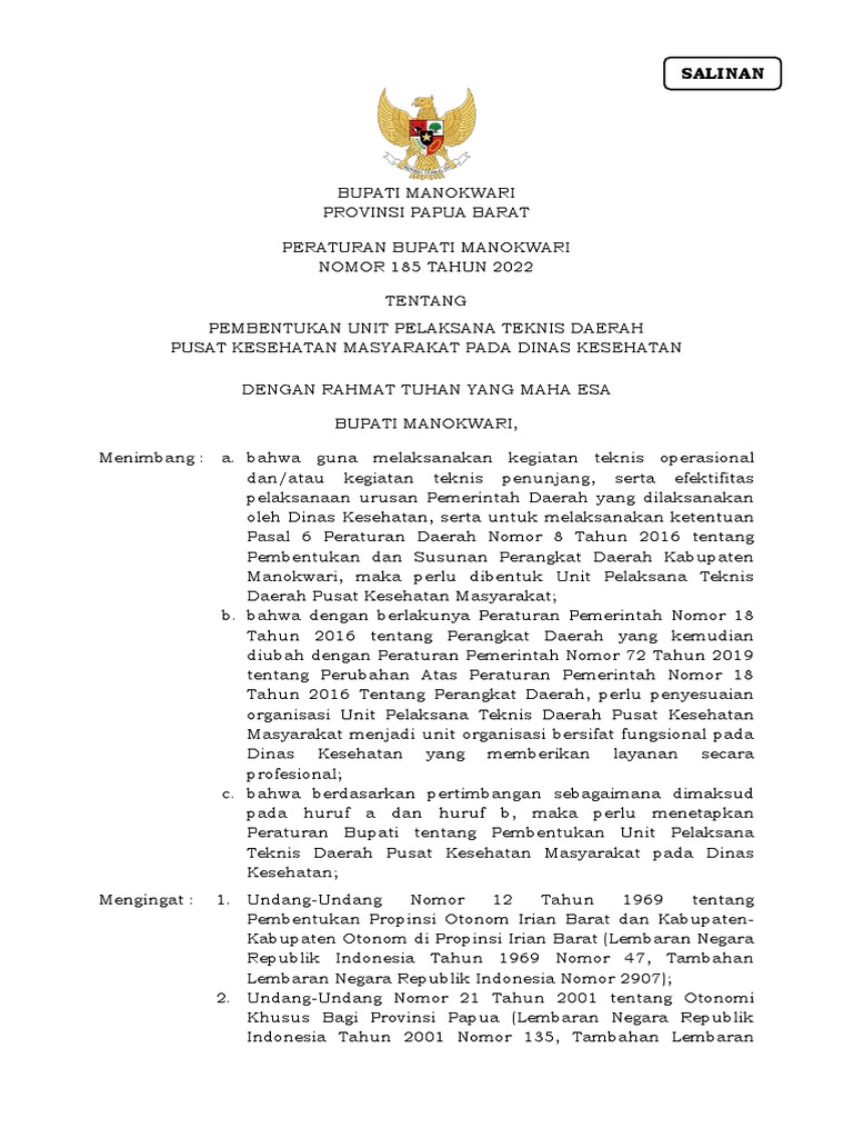 PERBUP UPTD Puskesmas - Salinan | PDF