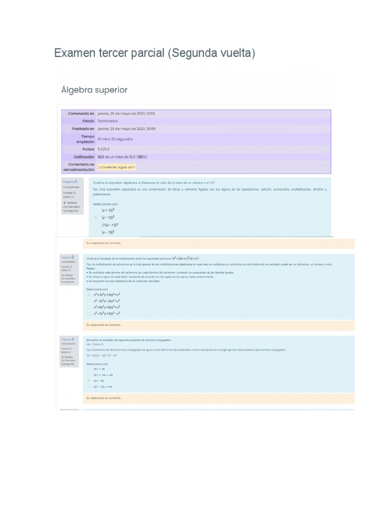 Examen Tercer Parcial (Segunda Vuelta) (Algebra Superior) | PDF