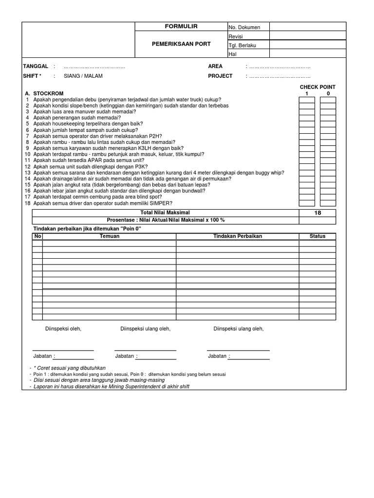 Form Inspeksi Port | PDF
