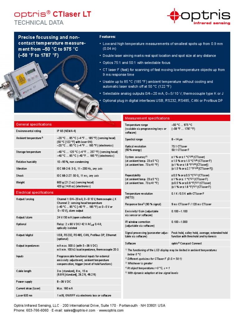 Data Sheet Optris Ctlaser LT | PDF | Technology & Engineering