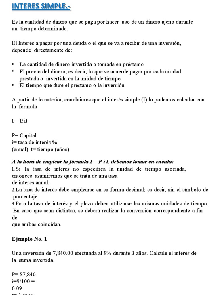 Clase No.1 y No. 2 Interes Simple y Tiempo Exacto y Aproximado | PDF ...