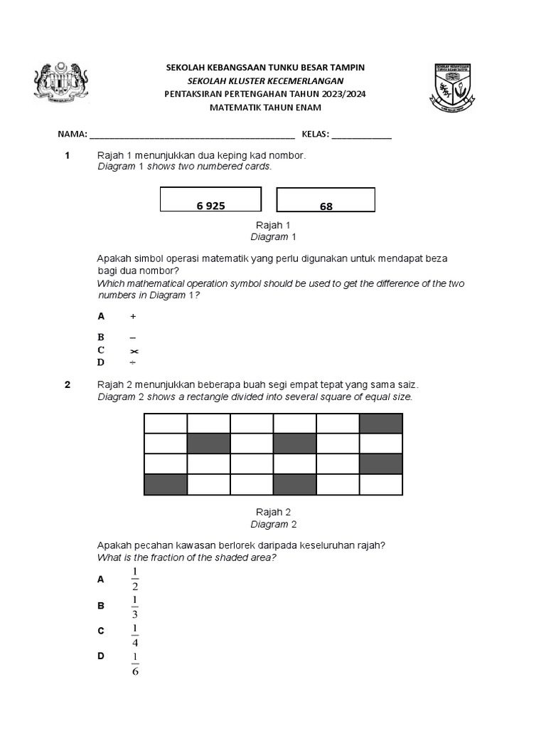 Kertas Soalan Matematik Tahun 6 Pdf