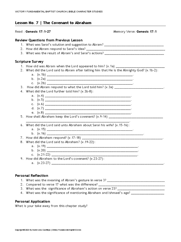 VFBC - Character Studies - Abraham - Lesson No.07 (Handouts) | PDF ...