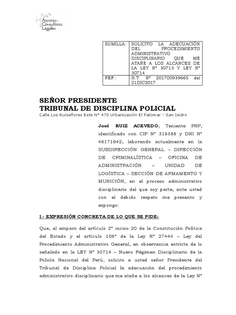 Solicita Adecuacion A La Nueva Norma Tnte PNP Ruiz Acevedo | PDF ... Solicita Adecuacion A La Nueva Norma Tnte PNP Ruiz Acevedo | PDF ...