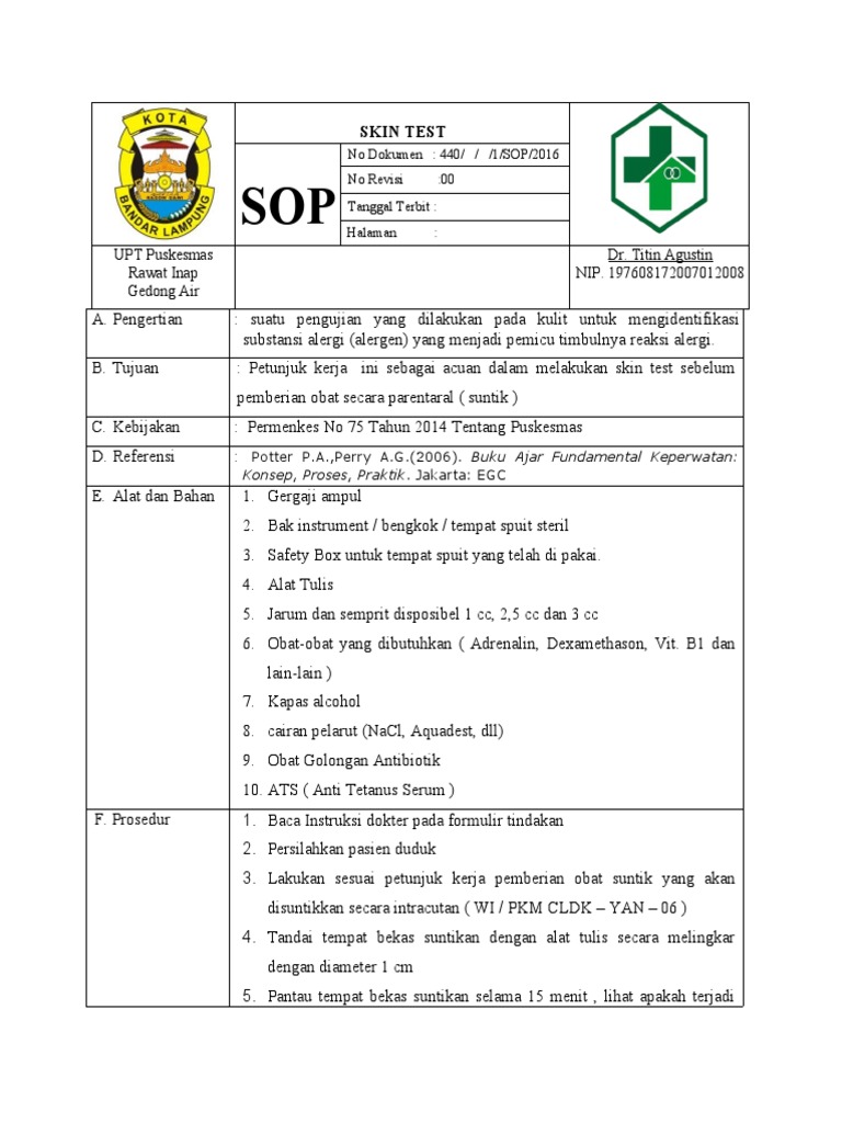 SOP SKIN TEST | PDF