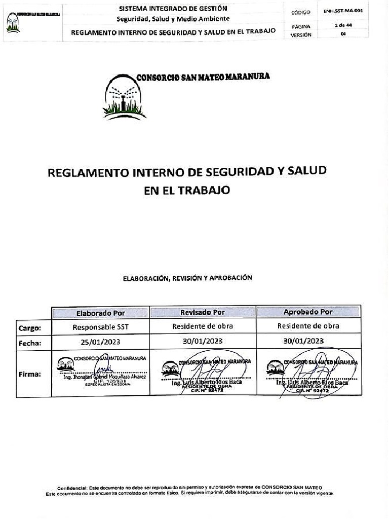 ENH - SST.MA.001 Reglamento Interno de Seguridad y Salud en El Trabajo ...