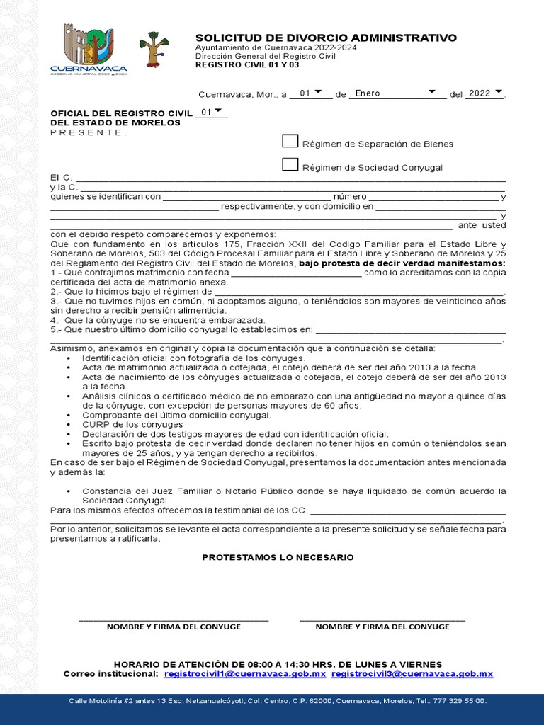 Solicitud De Divorcio Administrativo 1 Pdf Divorcio Esposa