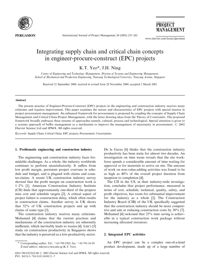 Integrating Supply Chain and Critical Chain Concepts in Engineer-Procure-Construct (EPC ...