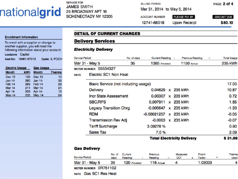 National Grid Bill Sample 2014 2 | PDF
