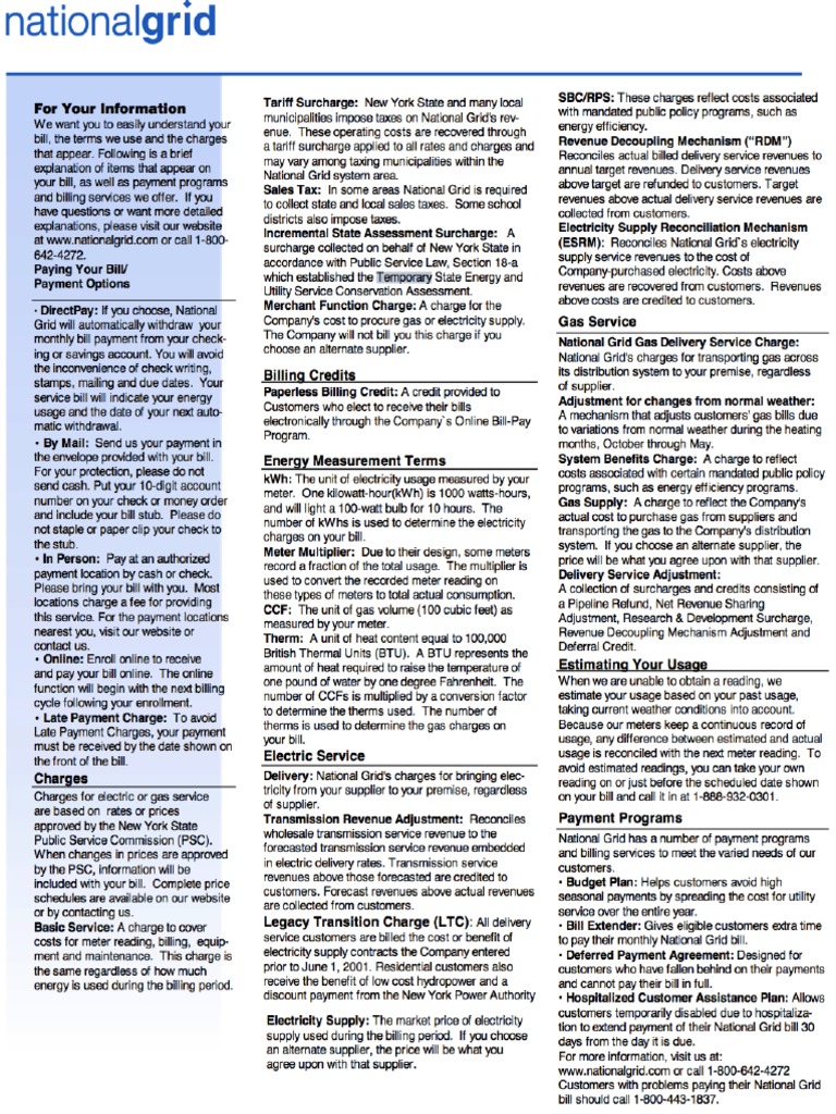 National Grid Bill Sample 2014 4 | PDF