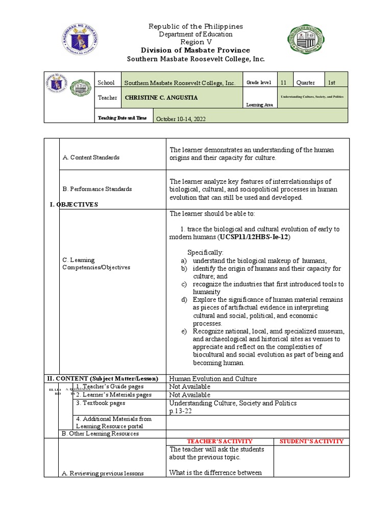 Detailed Lesson Plan UCSP WEEK 2 Continuation | PDF