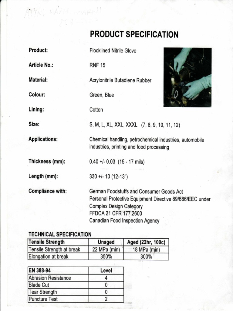 Flocklined Nitrile Glove Specs | PDF
