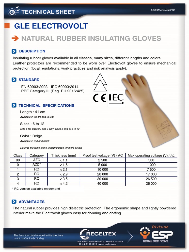 REGELTEX Electrovolt Gloves TDS1 | PDF | Glove | Electric Power
