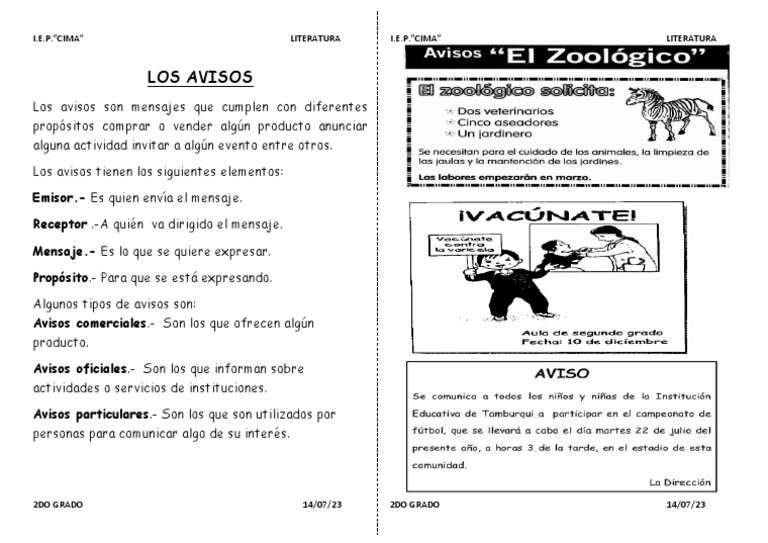 Los Avisos 2do Grado | PDF