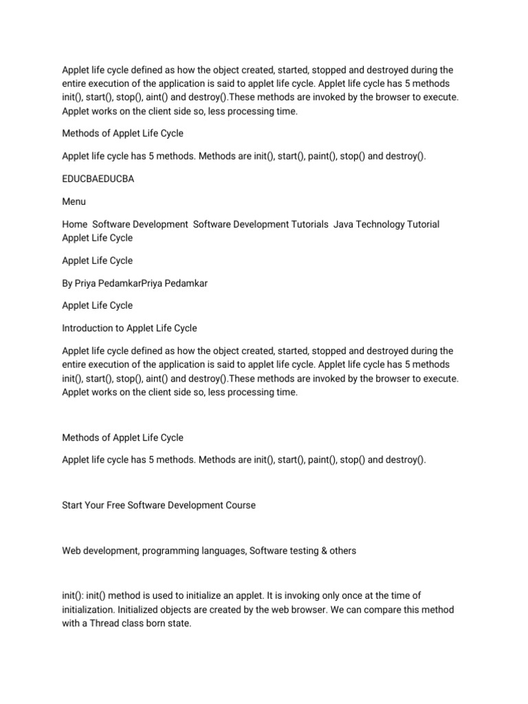 Applet Lifecycle | PDF | Product Lifecycle | Application Software
