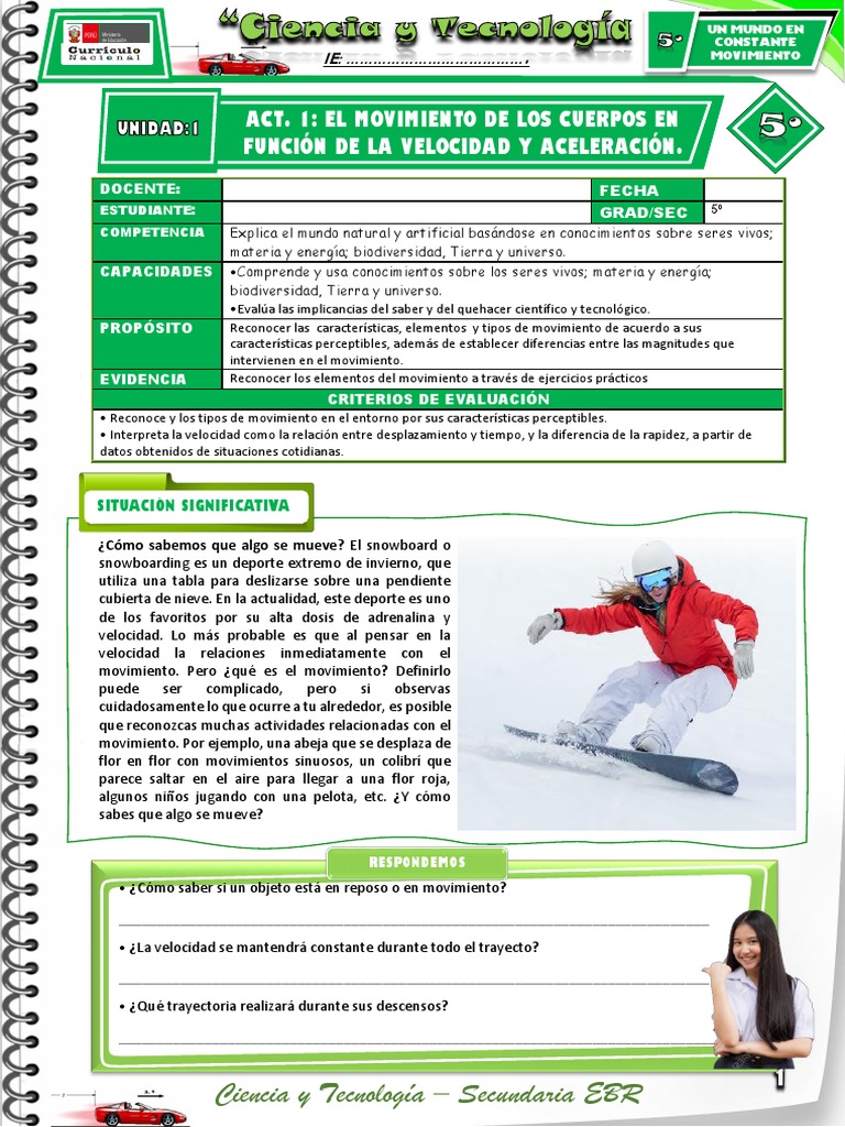 5º Act 1-Cyt-U1 | PDF | Velocidad | Aceleración