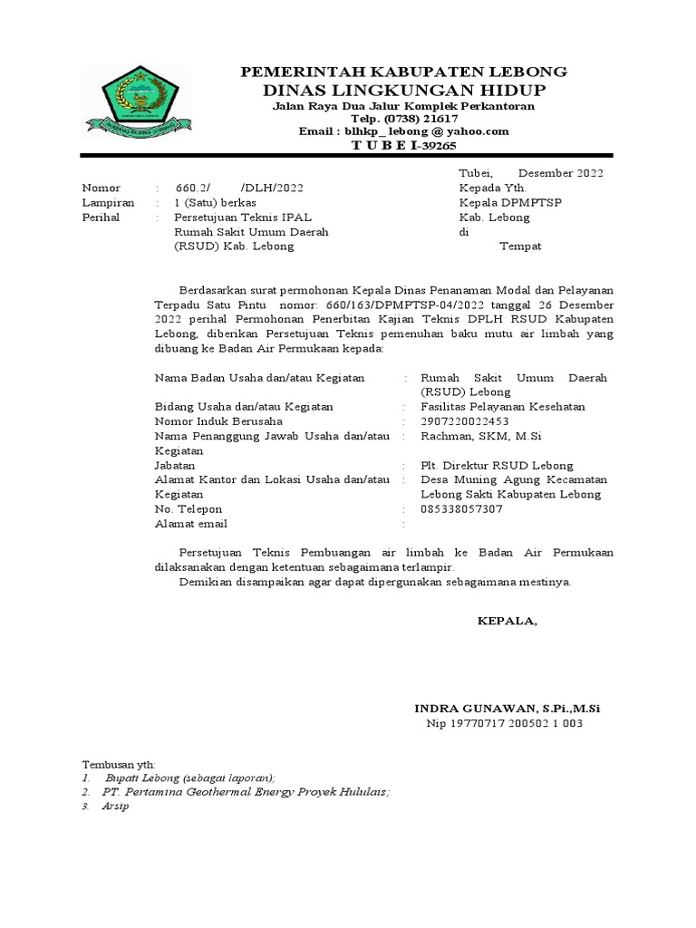 Pertek IPAL RSUD Baru-1 | PDF
