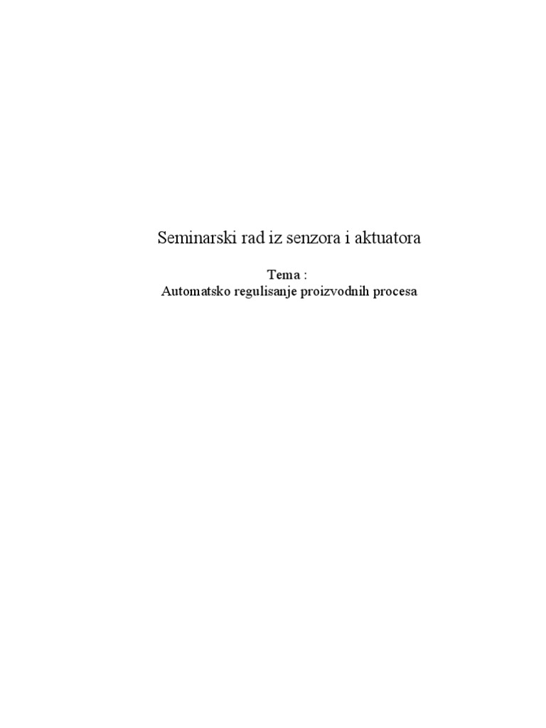 Automatsko Regulisanje Proizvodnih Procesa | PDF