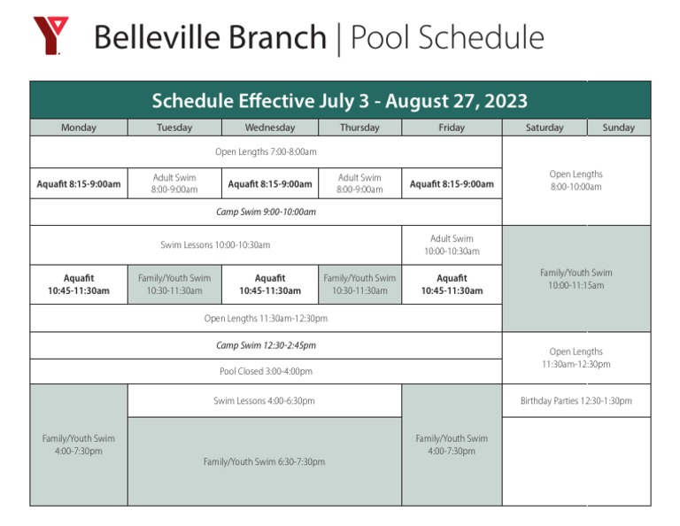 BV Pool Schedule JUL AUG 2023 | PDF