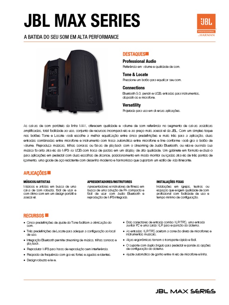 JBL MAX Series Data Sheet PT-BR Rev.0 | PDF
