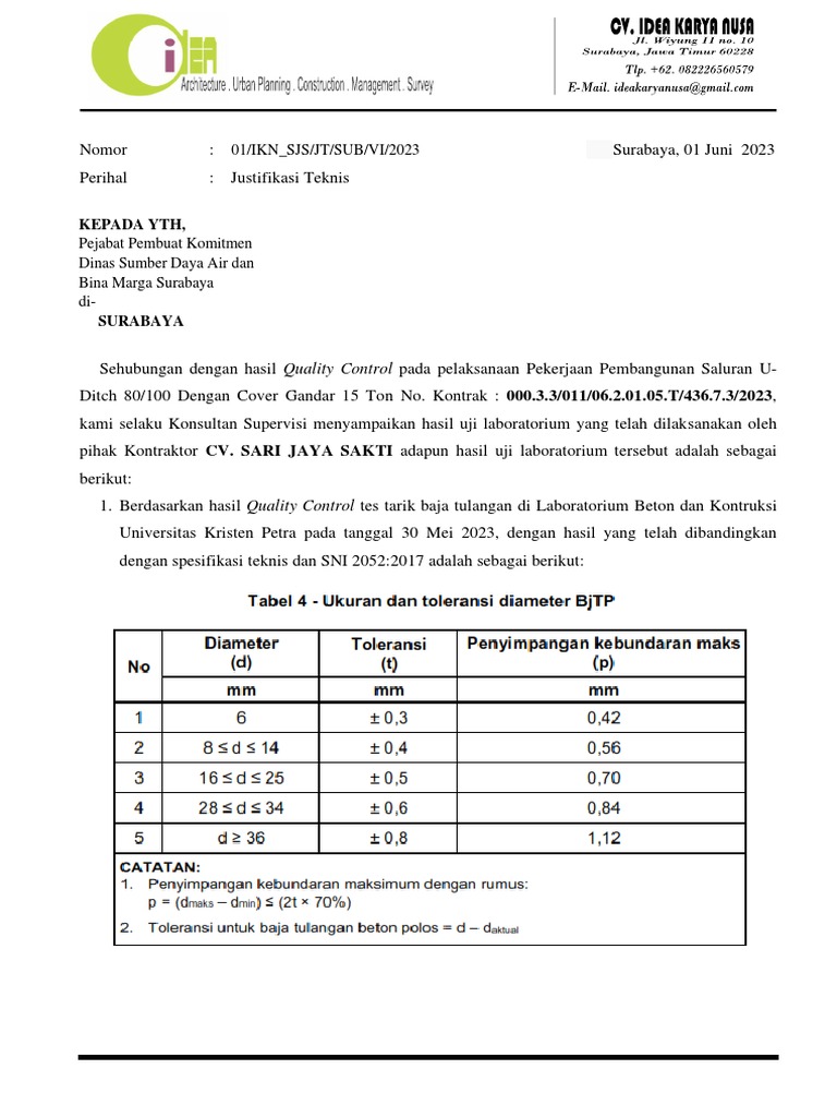 Justifikasi Teknis - Uji Tarik - Polos 8 Dan D13 | PDF
