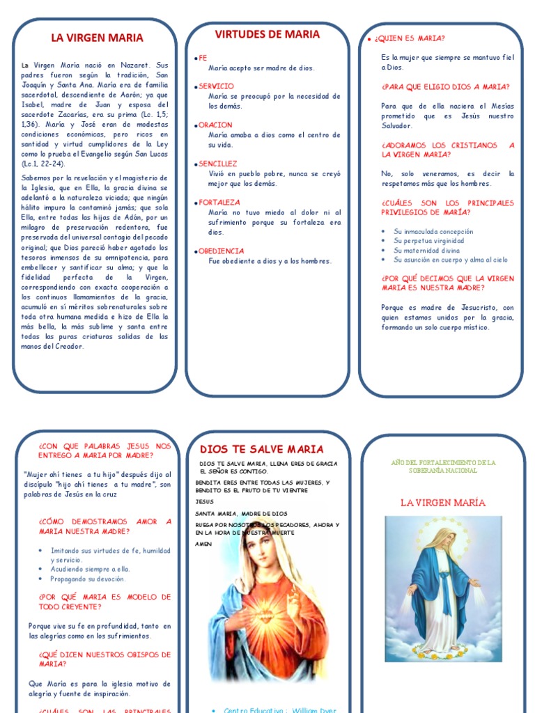 Triptico Virgen Maria | PDF | María, madre de Jesús | Creencia religiosa y doctrina