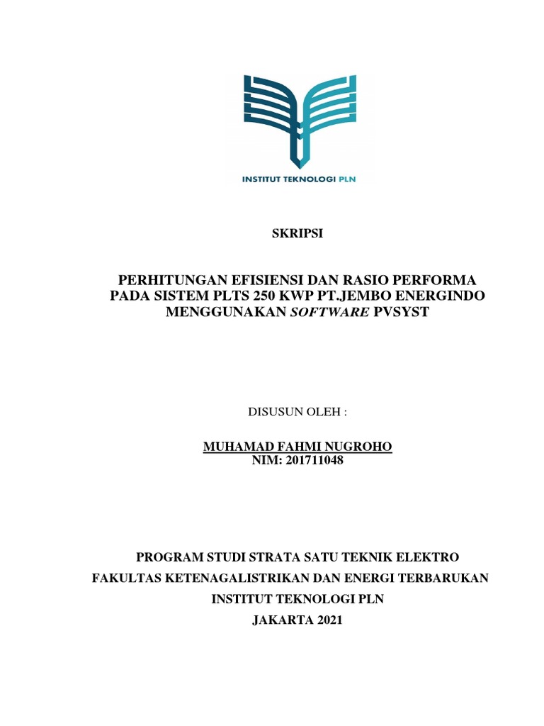 Perhitungan Efisiensi Dan Rasio Performa Pada Sistem Plts 250 KWP PT ...