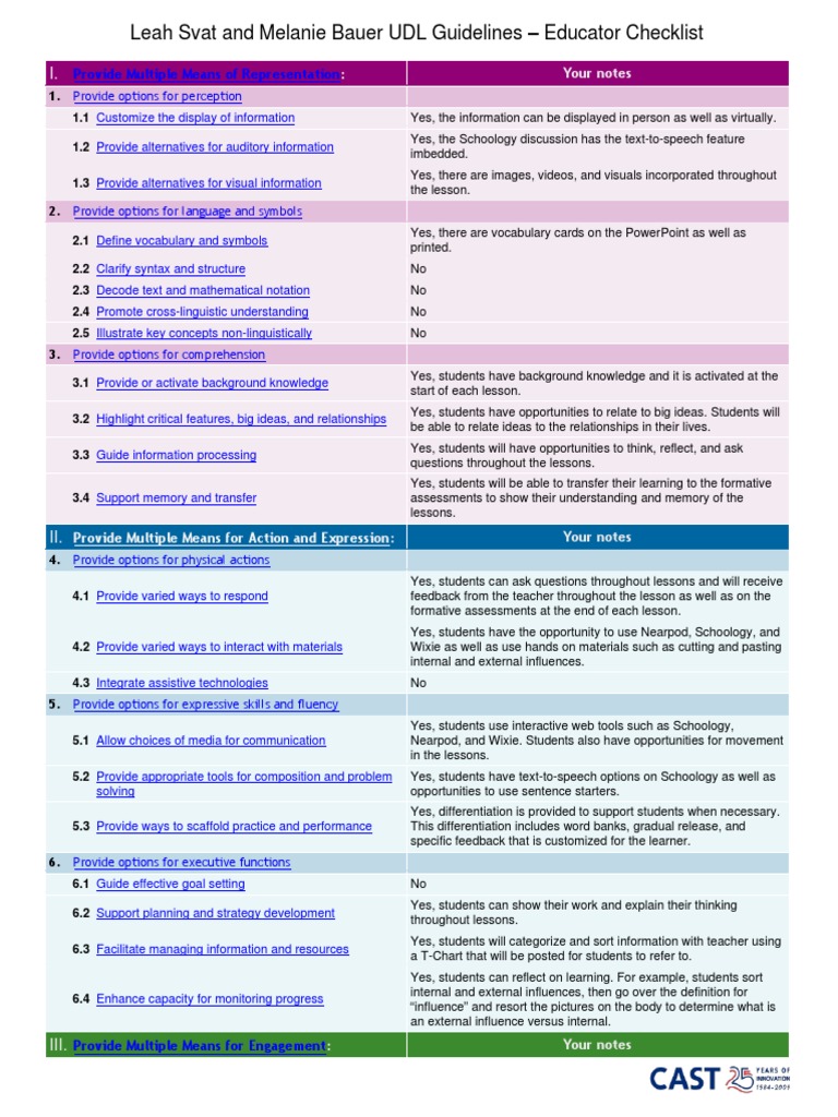 Udl Checklist Unit Plan | PDF | Cognitive Science | Learning